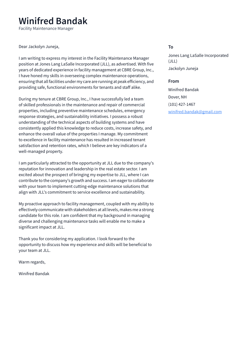 Facility Maintenance Manager Cover Letter Examples And Templates