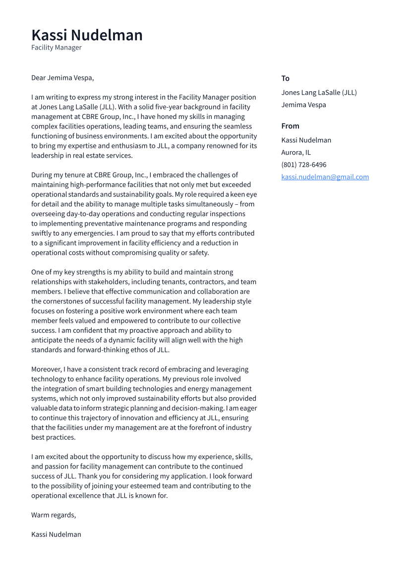 Facility Manager Cover Letter Examples And Templates