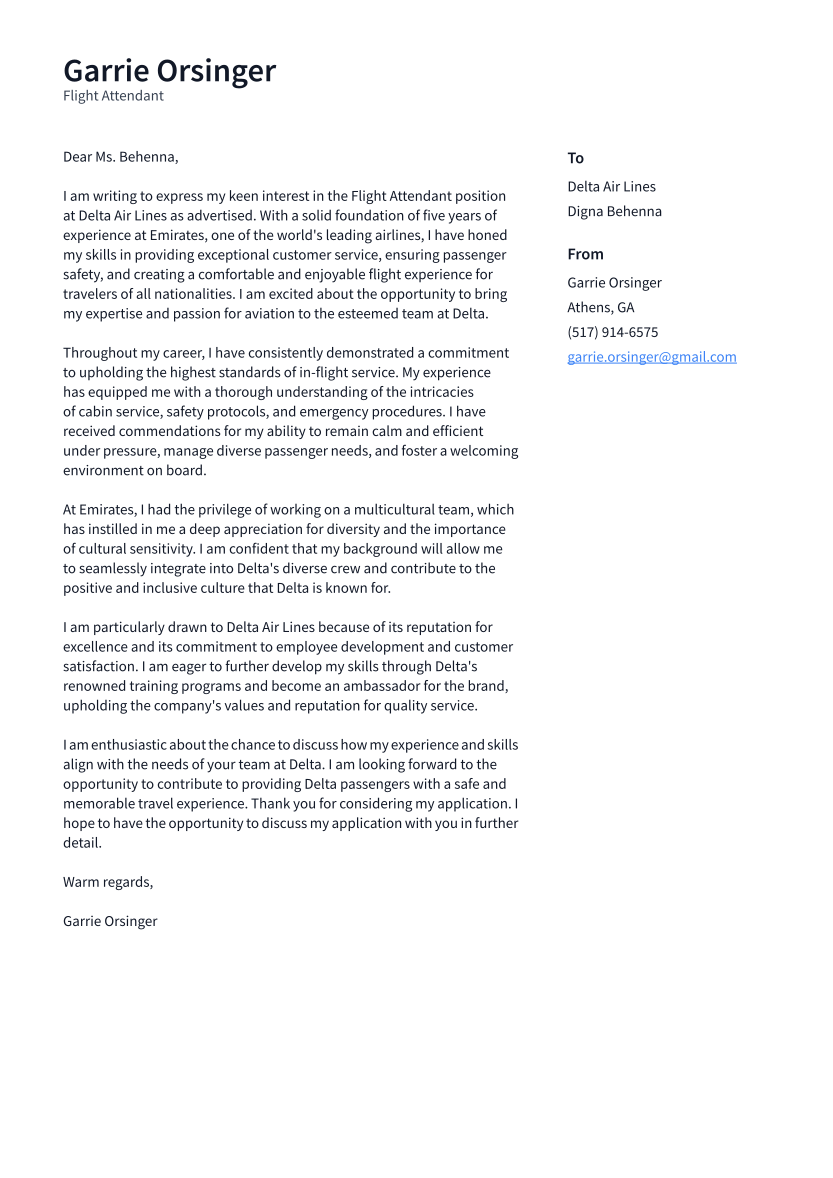 Flight Attendant Cover Letter Examples And Templates Flight Attendant Cover Letter Examples And Templates