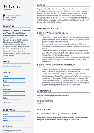 Adobe 3D Artist Resume Examples | ResumeCat
