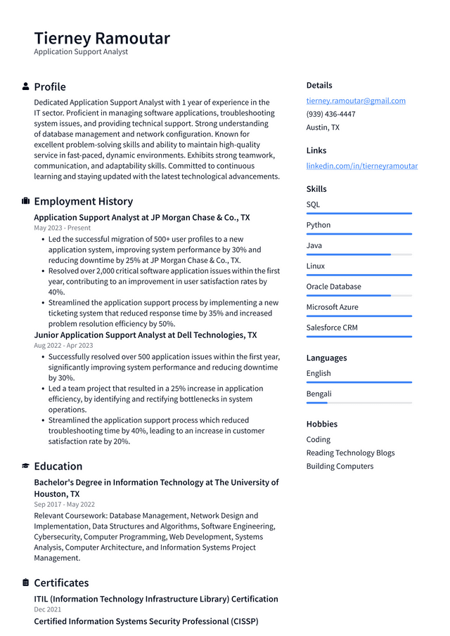Adobe Application Support Analyst Resume Examples