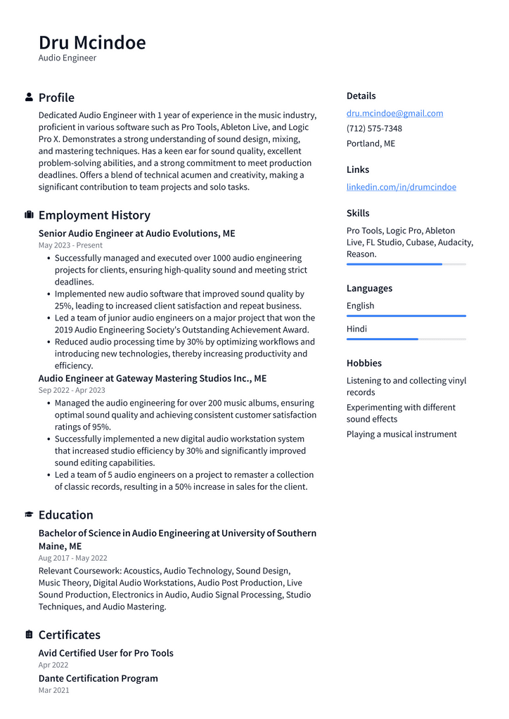 Adobe Audio Engineer Resume Examples | ResumeCat Adobe Audio Engineer Resume Examples | ResumeCat