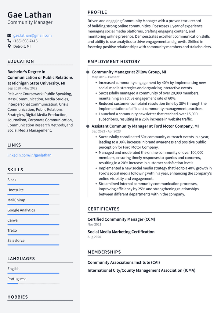 Adobe Community Manager Resume Examples | ResumeCat