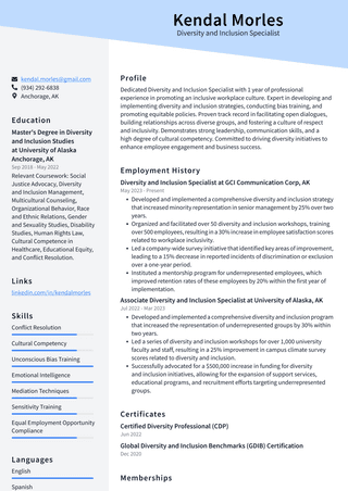 Adobe Diversity and Inclusion Specialist Resume Examples