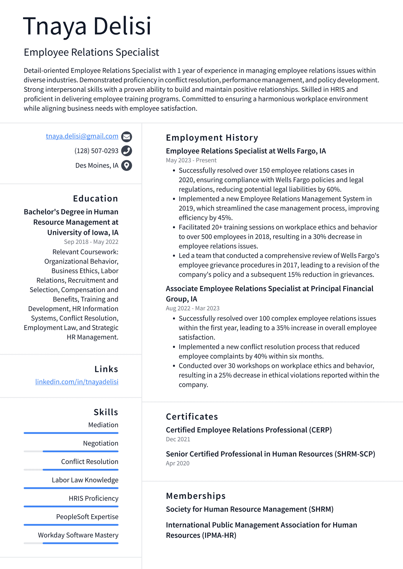 Adobe Employee Relations Specialist Resume Examples