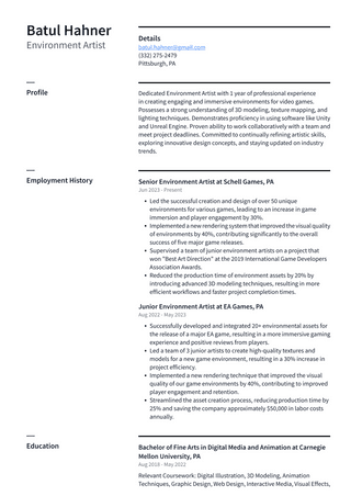 Adobe Environment Artist Resume Examples | ResumeCat