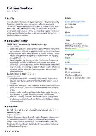 Adobe Game Designer Resume Examples | ResumeCat