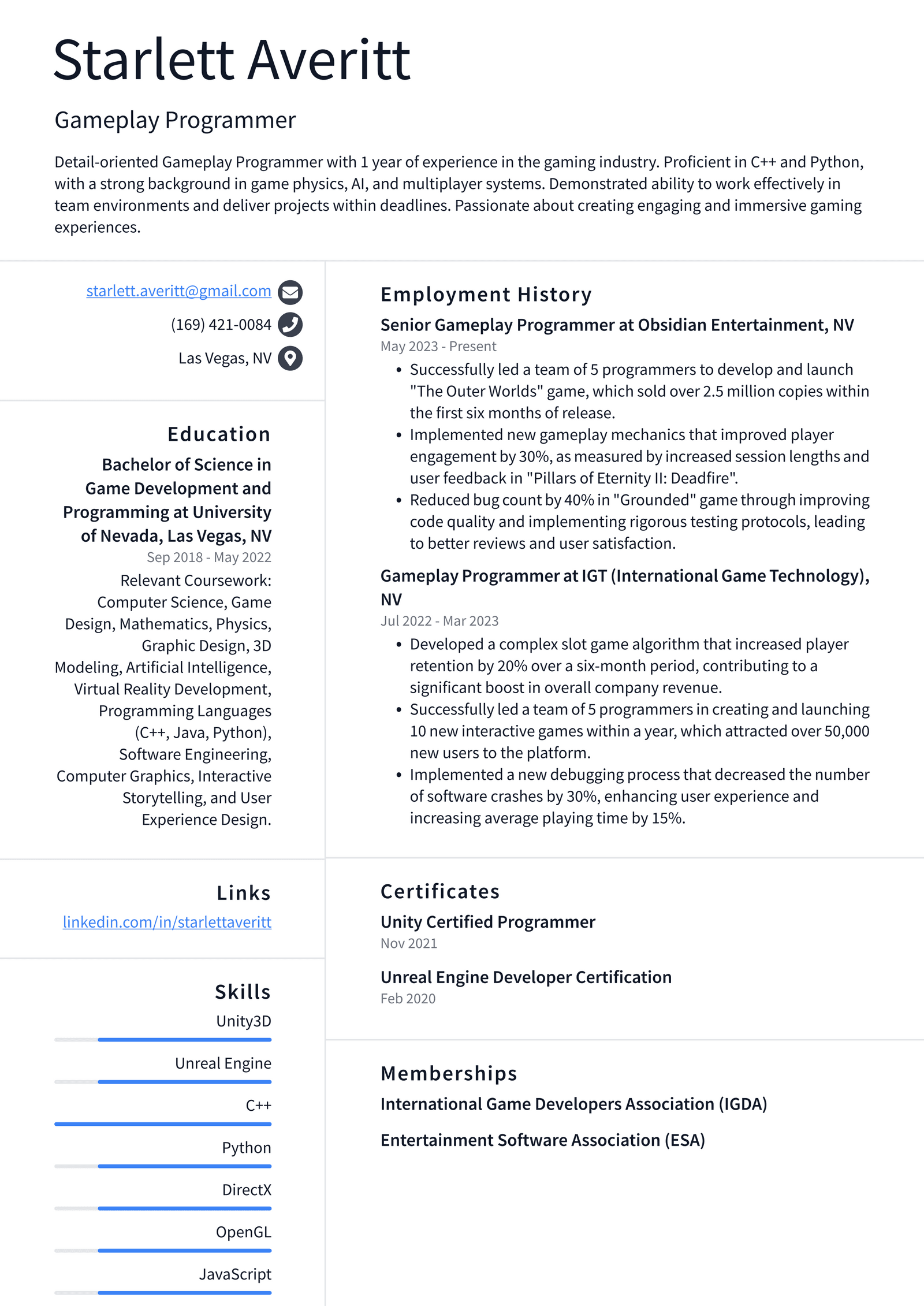 Adobe Gameplay Programmer Resume Examples | ResumeCat