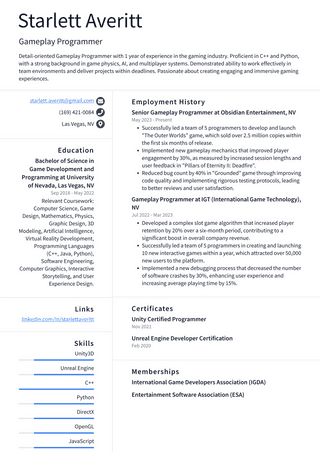 Adobe Gameplay Programmer Resume Examples | ResumeCat