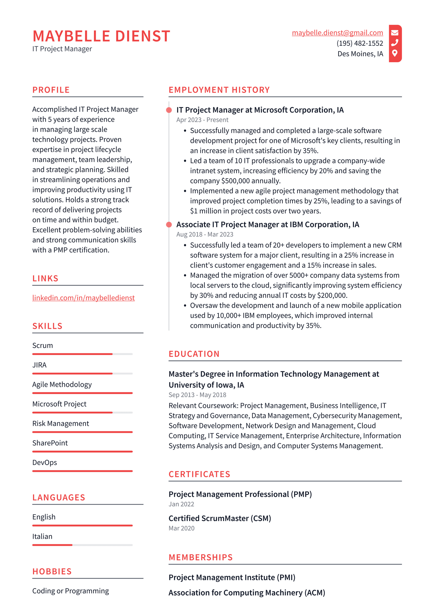 Adobe IT Project Manager Resume Examples | ResumeCat
