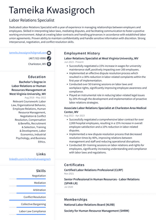 Adobe Labor Relations Specialist Resume Examples | ResumeCat