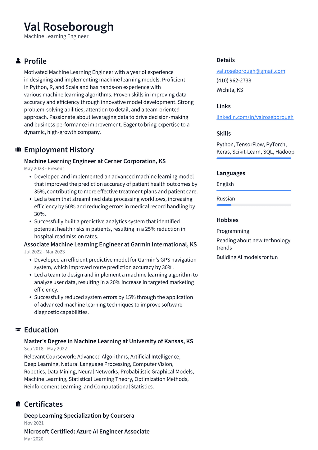 Adobe Machine Learning Engineer Resume Examples | ResumeCat