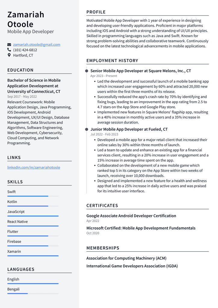 Adobe Mobile App Developer Resume Examples | ResumeCat