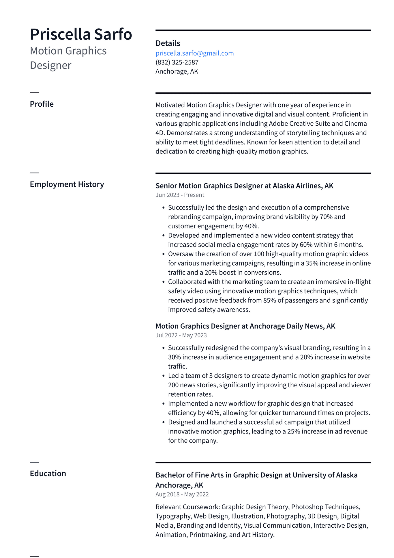 Adobe Motion Graphics Designer Resume Examples | ResumeCat