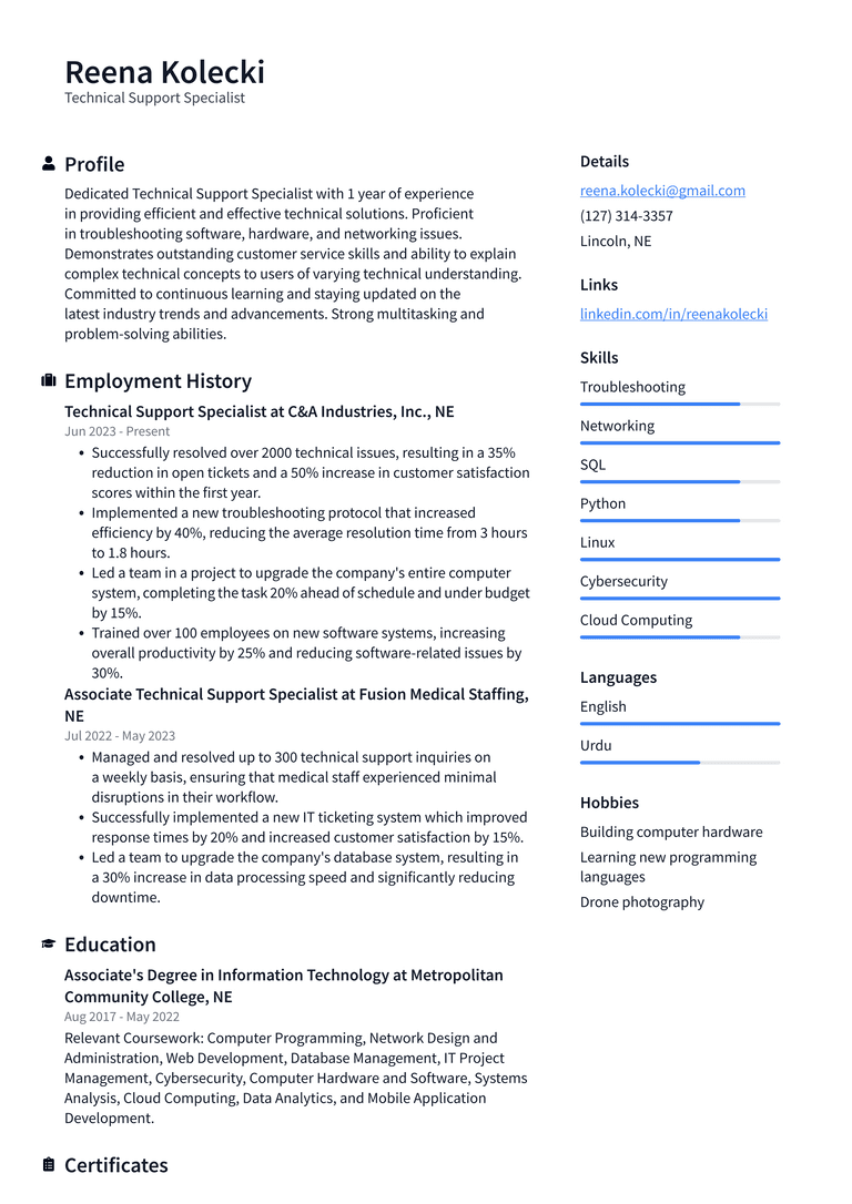 Adobe Technical Support Specialist Resume Examples