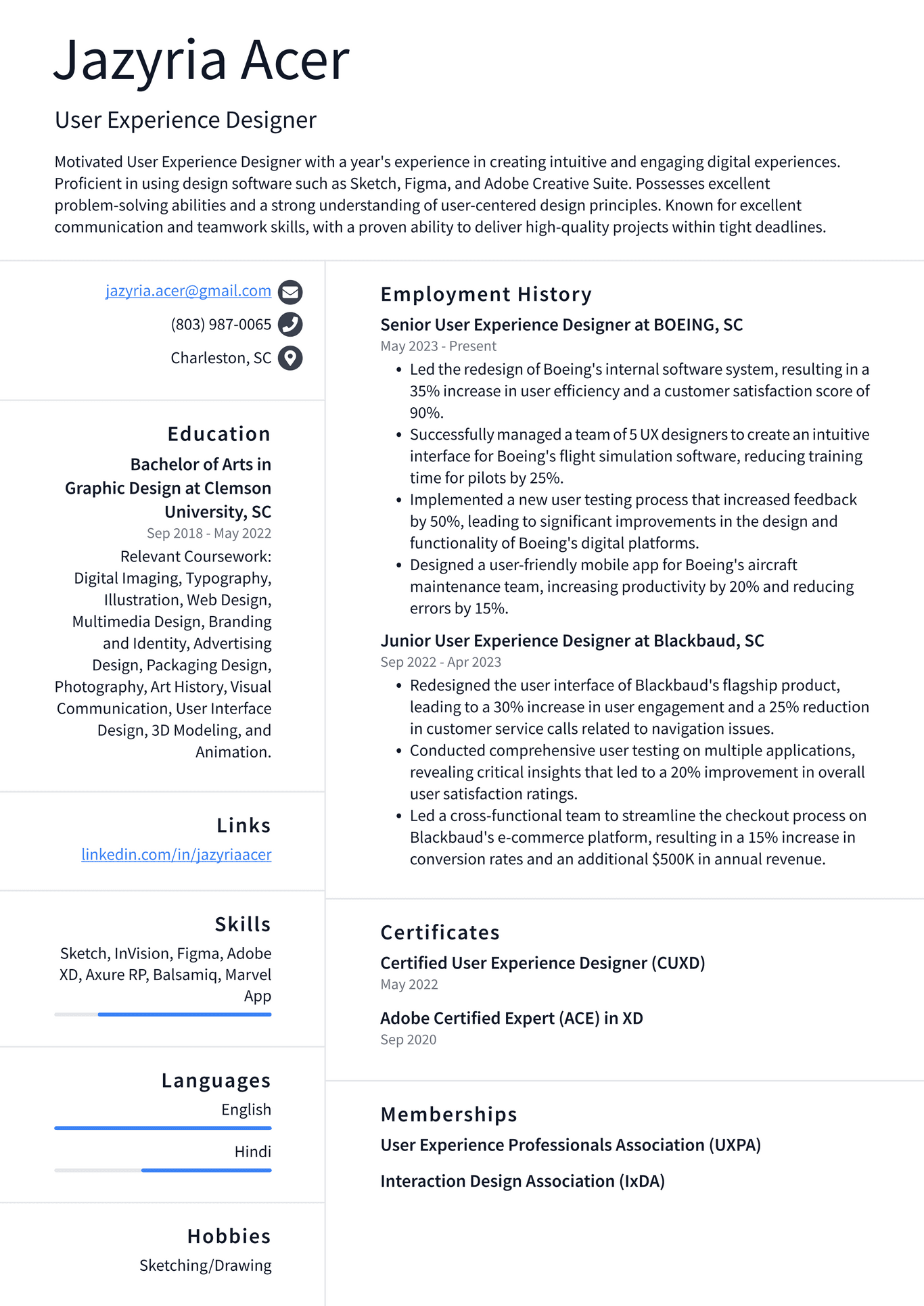 Adobe User Experience Designer Resume Examples | ResumeCat