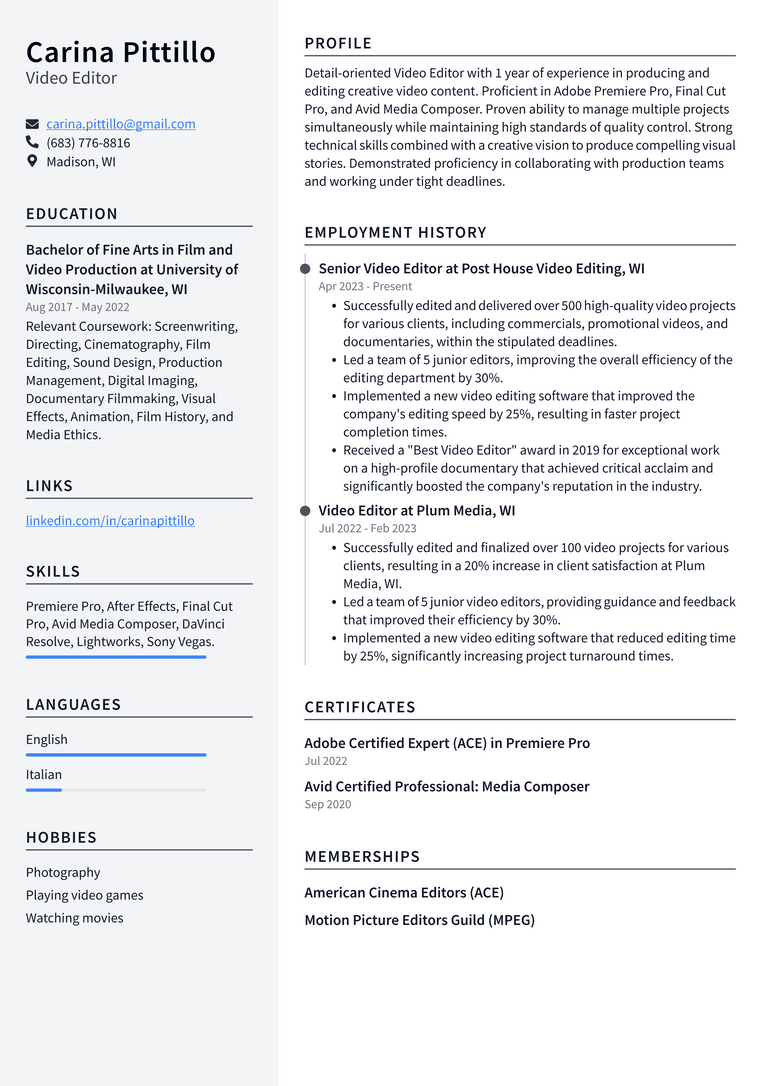 Adobe Video Editor Resume Examples | ResumeCat