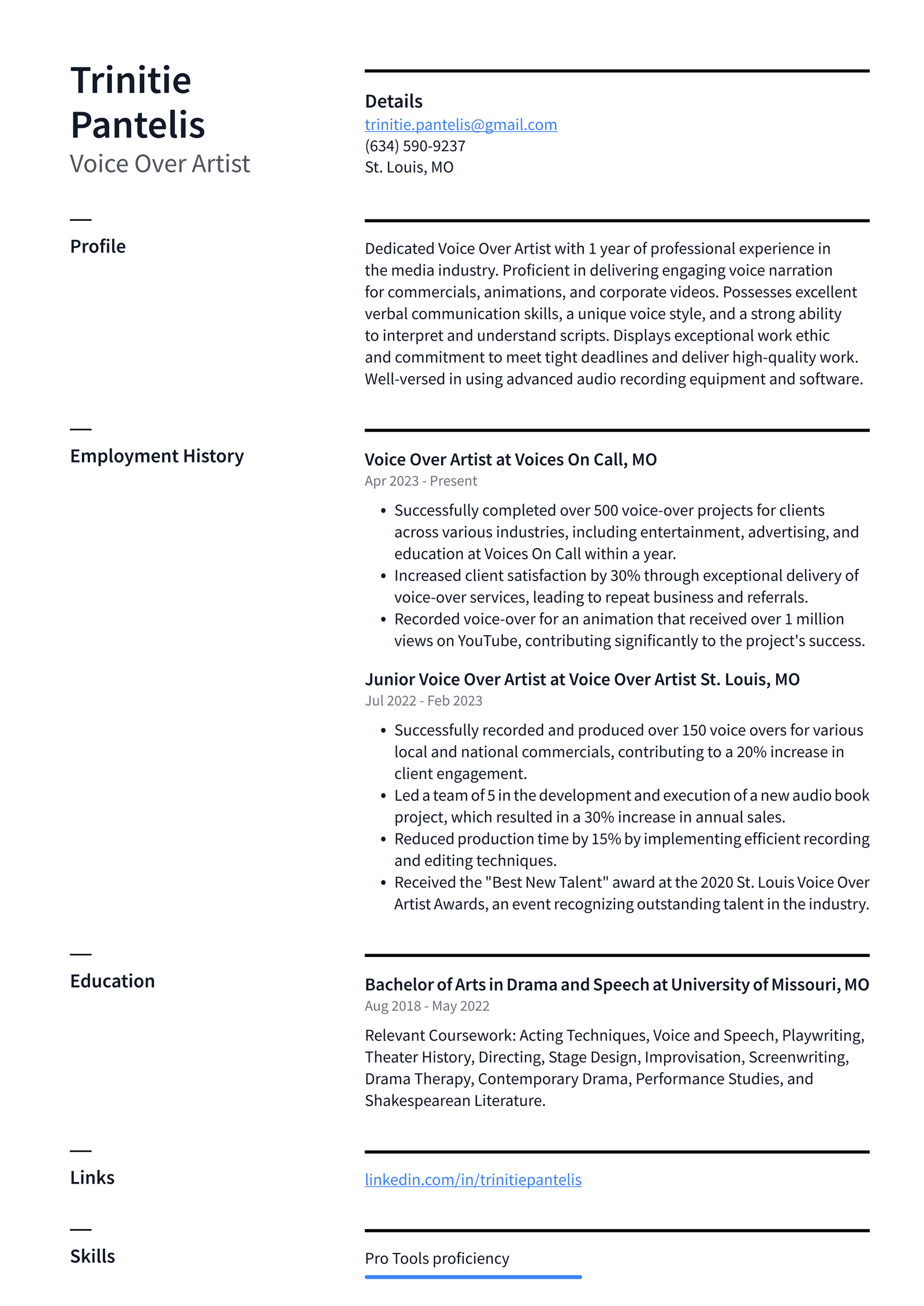 Adobe Voice Over Artist Resume Examples | ResumeCat