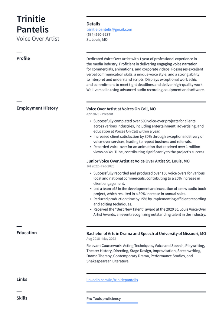 Adobe Voice Over Artist Resume Examples | ResumeCat