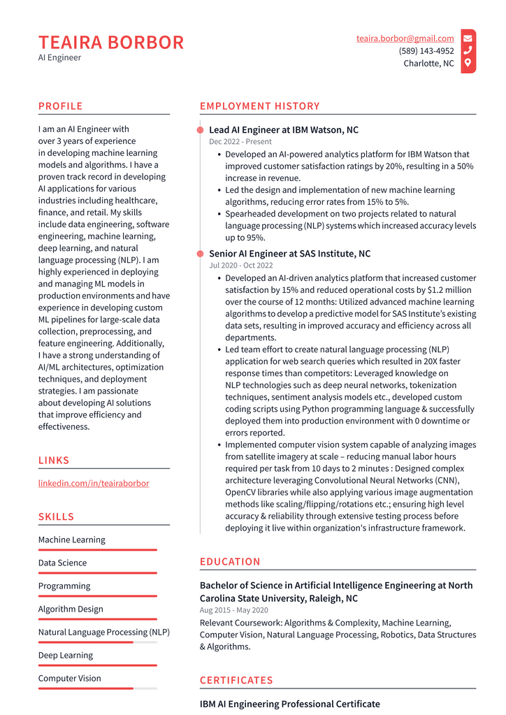 Amazon AI Engineer Resume Examples | ResumeCat