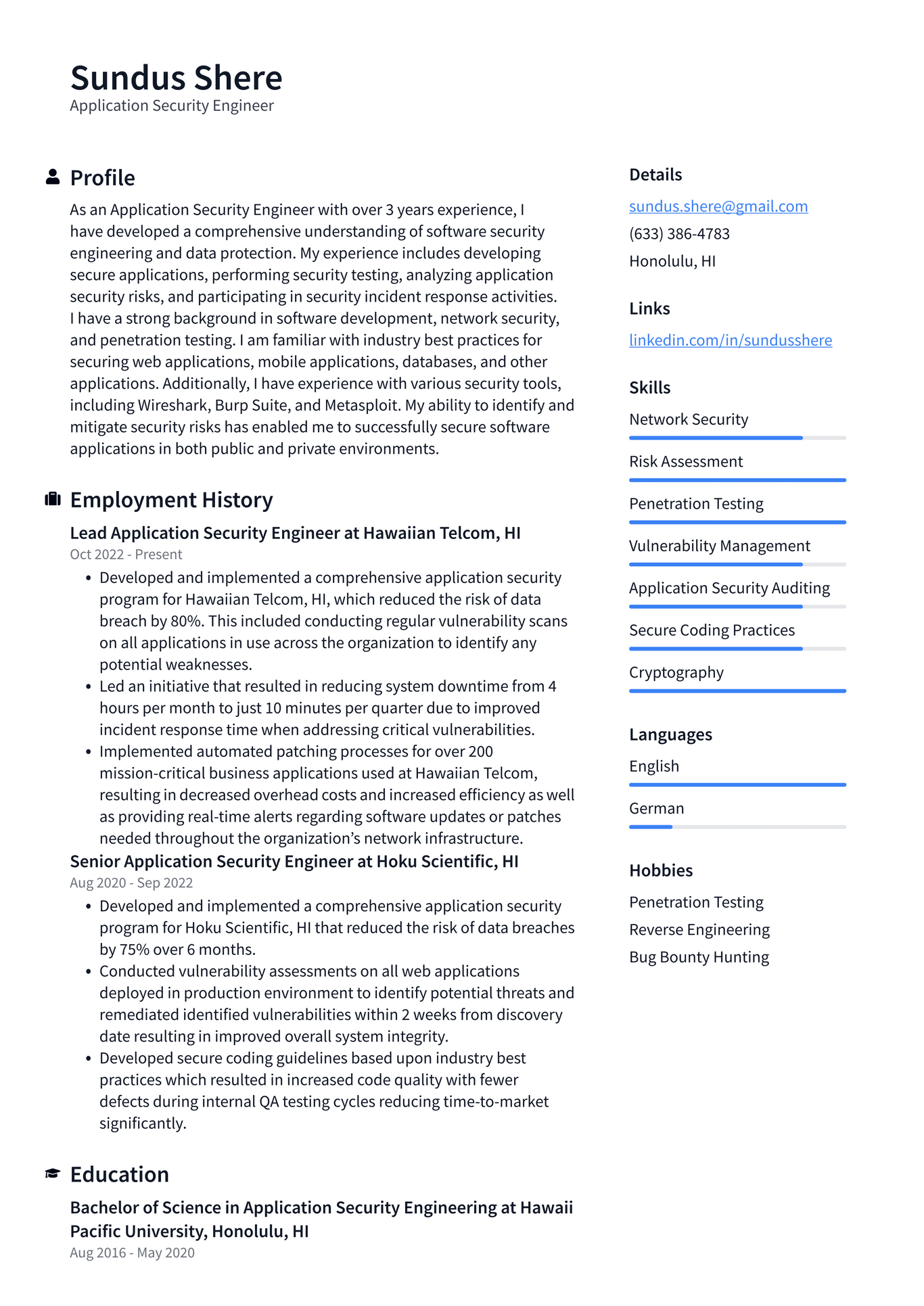 Amazon Application Security Engineer Resume Examples