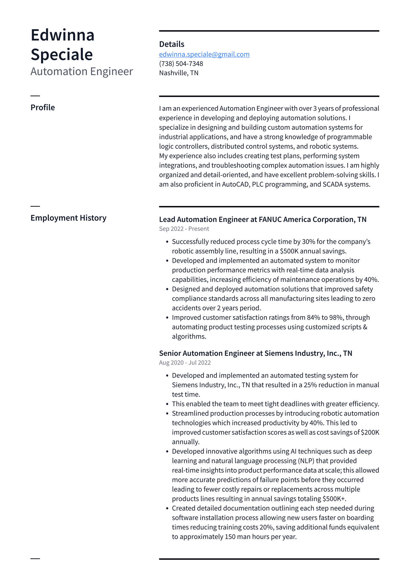 Amazon Automation Engineer Resume Examples | ResumeCat