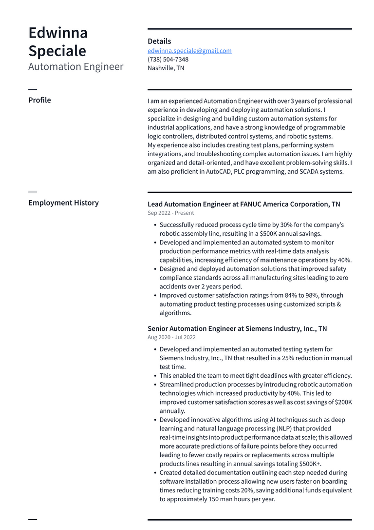 Amazon Automation Engineer Resume Examples | ResumeCat