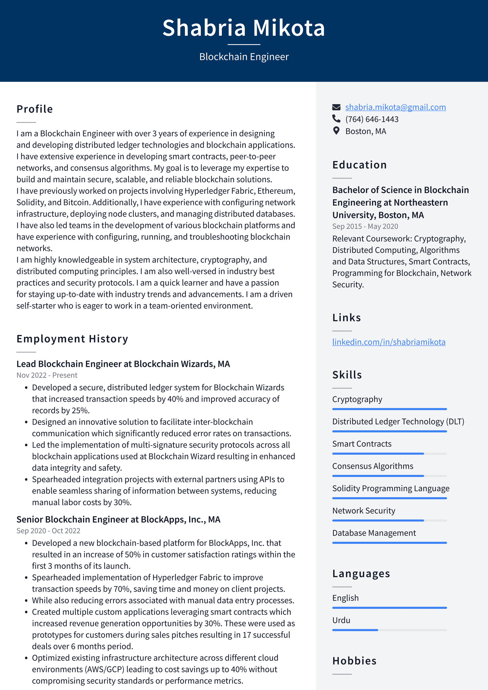 Amazon Blockchain Engineer Resume Examples | ResumeCat