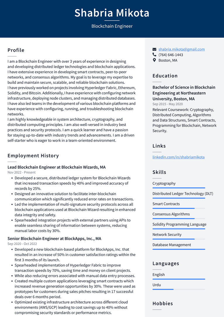 Amazon Blockchain Engineer Resume Examples | ResumeCat