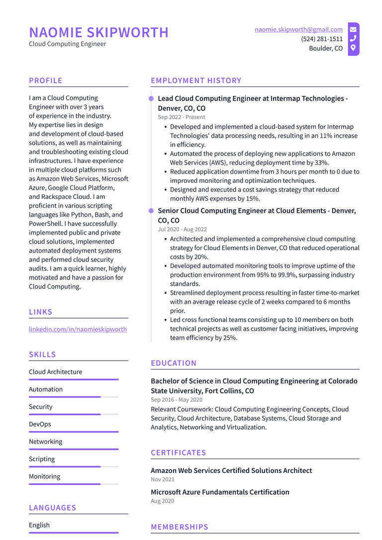 Amazon Cloud Computing Engineer Resume Examples | ResumeCat