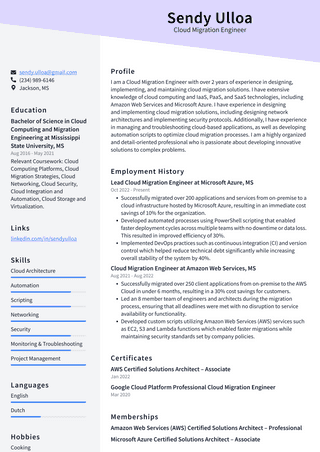 Amazon Cloud Migration Engineer Resume Examples | ResumeCat