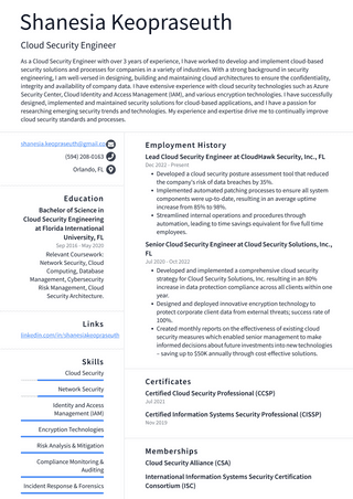 Amazon Cloud Security Engineer Resume Examples | ResumeCat
