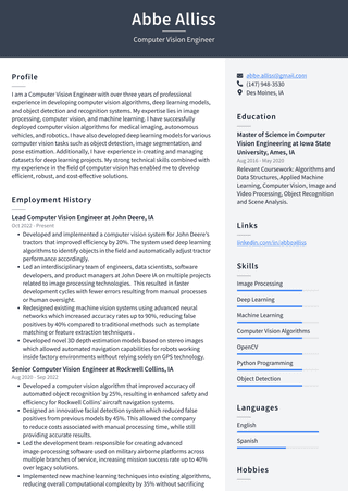 Amazon Computer Vision Engineer Resume Examples | ResumeCat