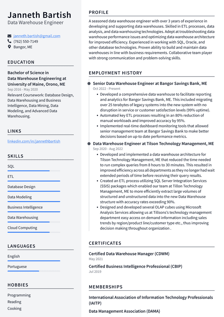 Amazon Data Warehouse Engineer Resume Examples | ResumeCat