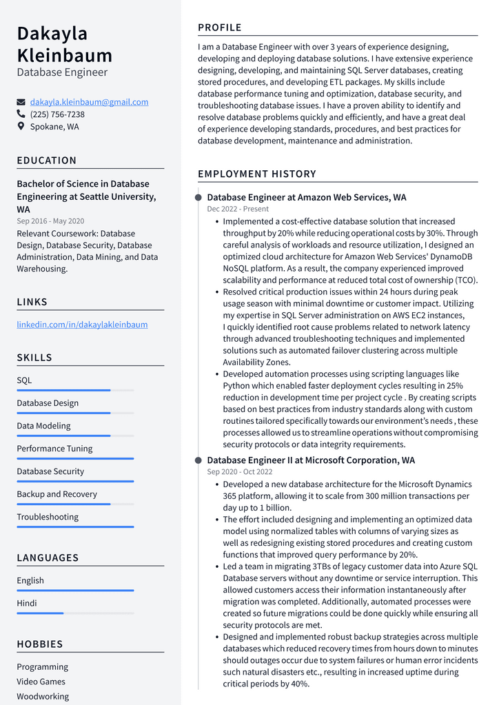 Amazon Database Engineer Resume Examples | ResumeCat