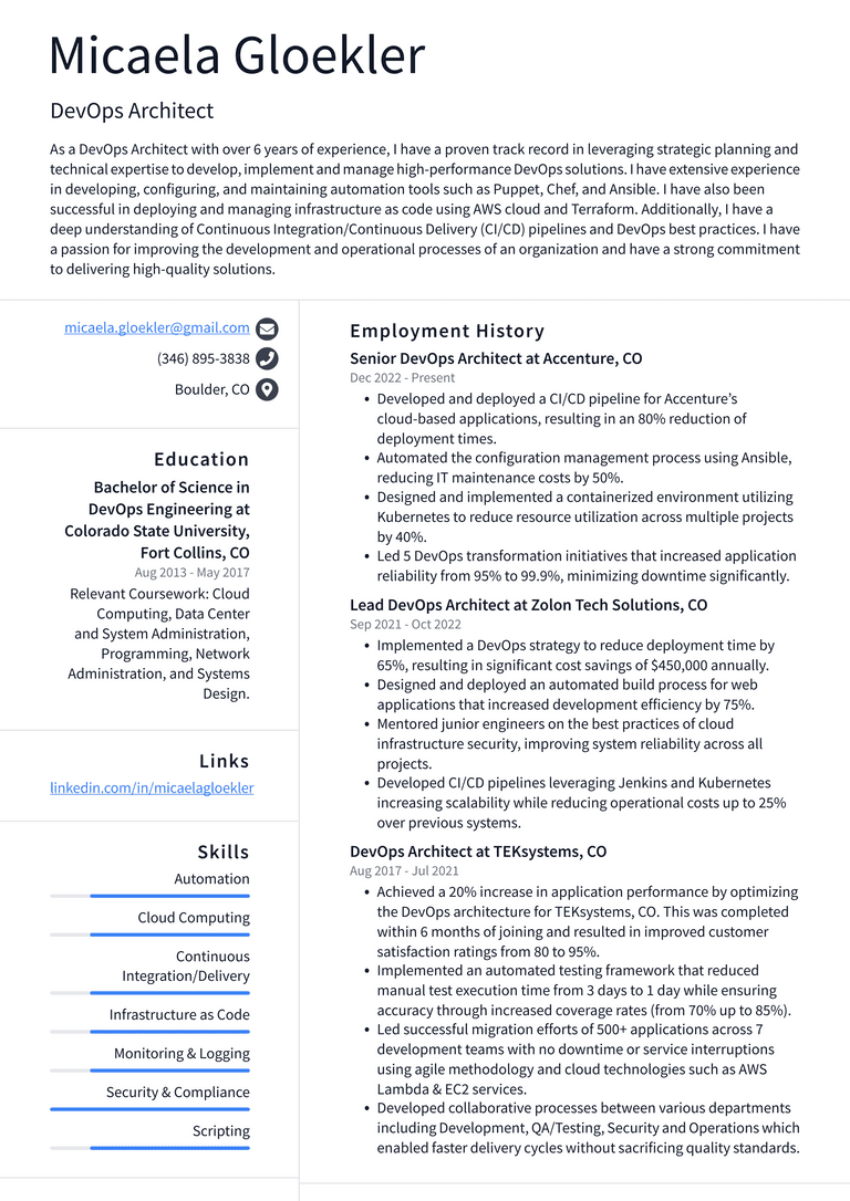 Amazon DevOps Architect Resume Examples | ResumeCat Amazon DevOps Architect Resume Examples | ResumeCat
