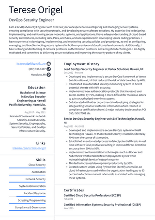 Amazon DevOps Security Engineer Resume Examples | ResumeCat