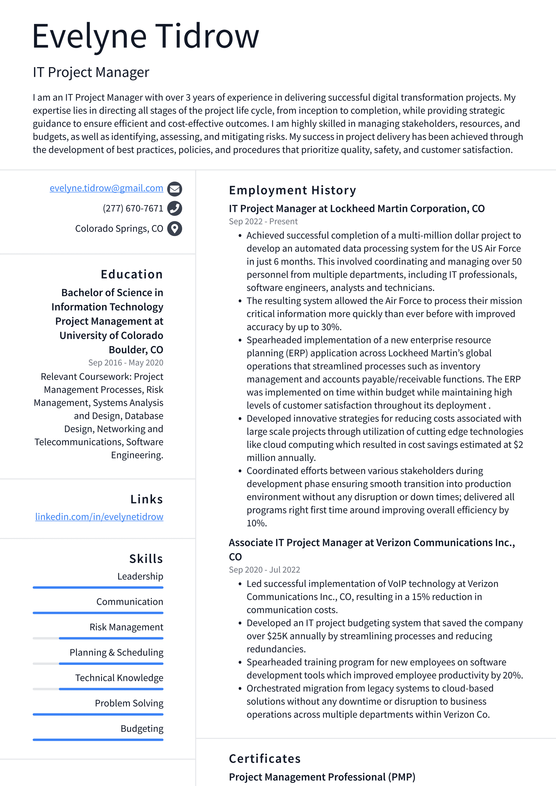 Amazon IT Project Manager Resume Examples | ResumeCat