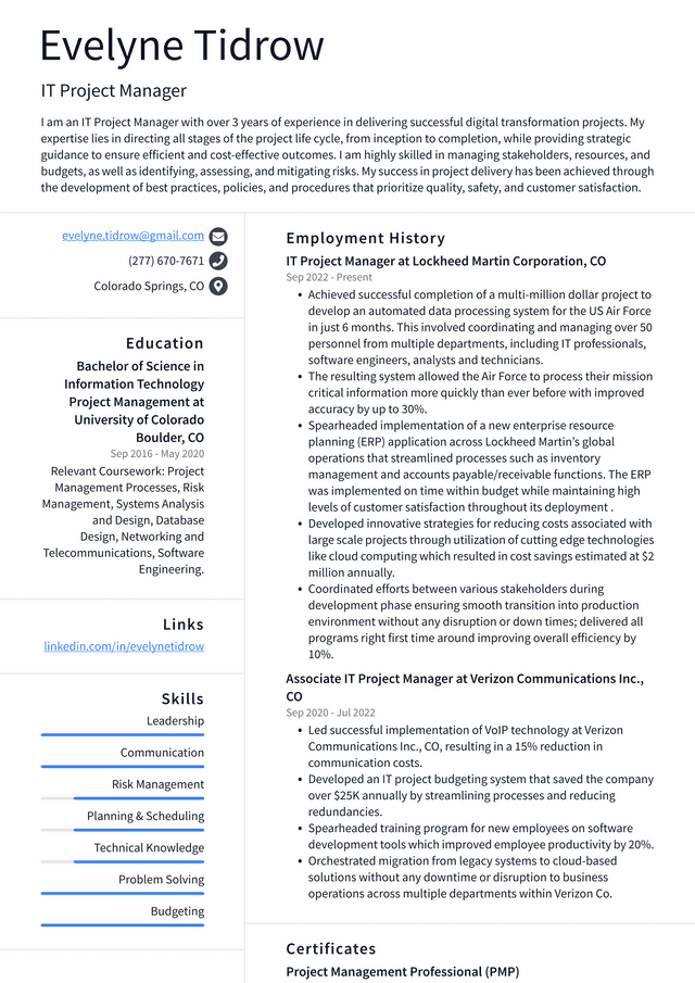 Amazon IT Project Manager Resume Examples ResumeCat