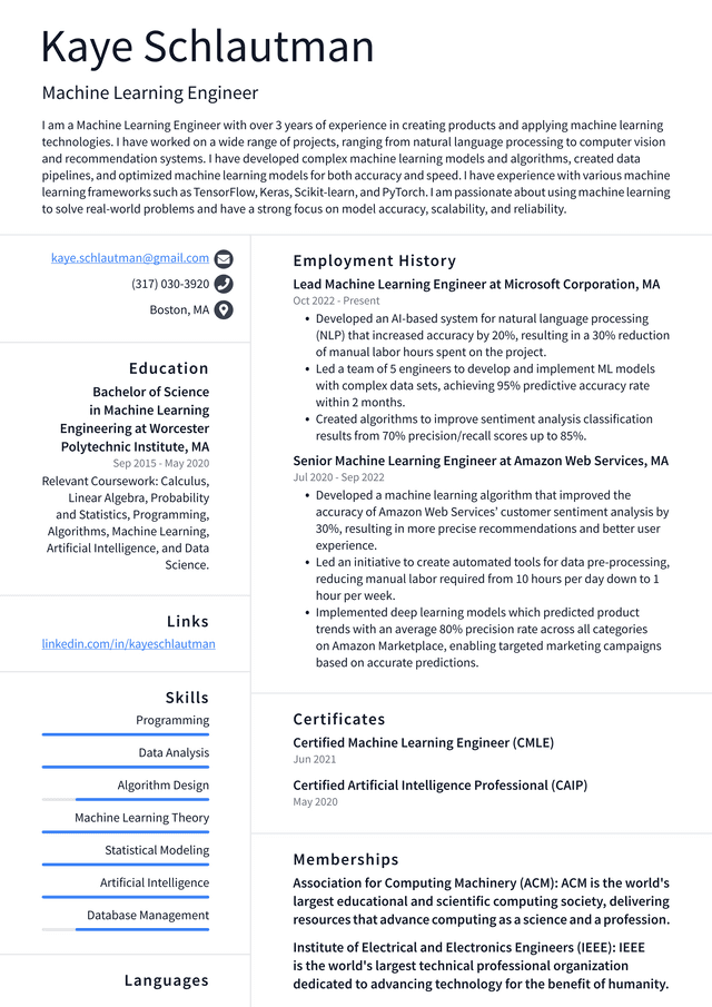Amazon Machine Learning Engineer Resume Examples | ResumeCat Amazon Machine Learning Engineer Resume Examples | ResumeCat