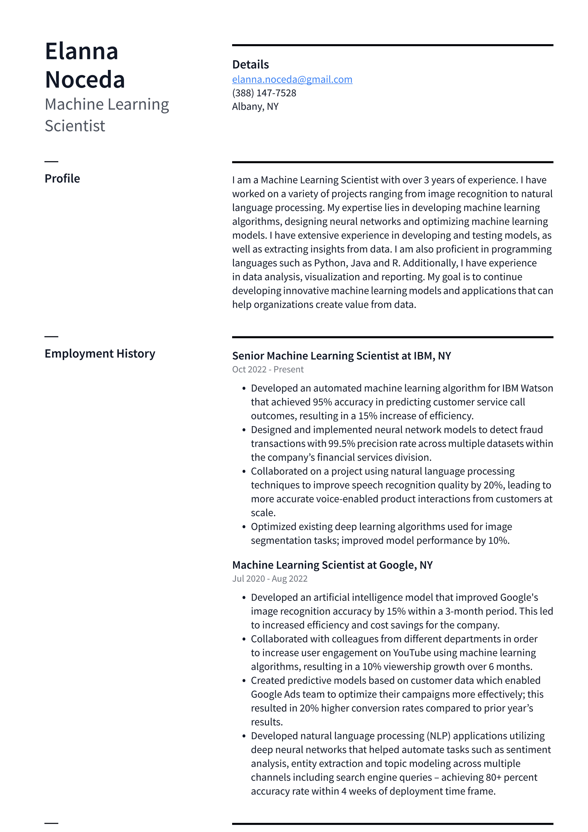 Amazon Machine Learning Scientist Resume Examples