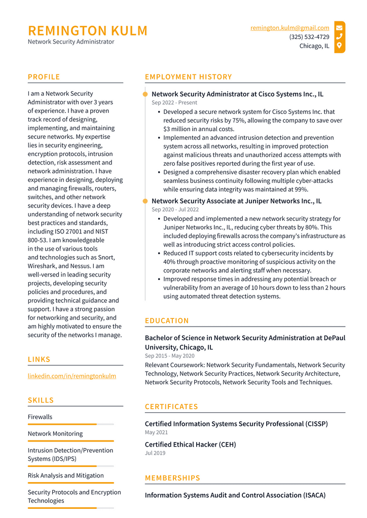 Amazon Network Security Administrator Resume Examples