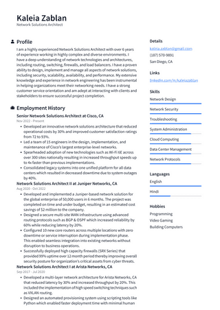 Amazon Network Solutions Architect Resume Examples