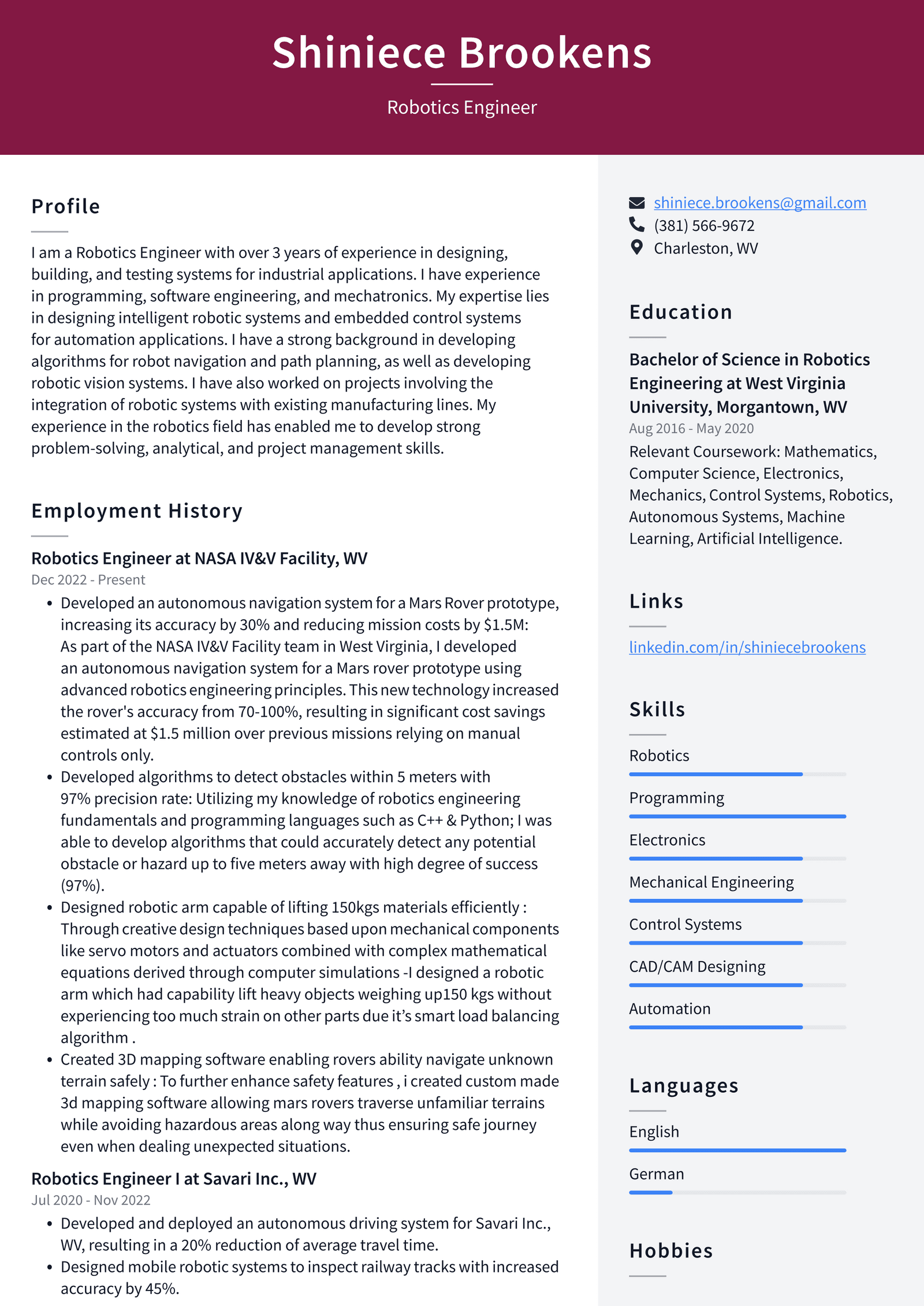 Amazon Robotics Engineer Resume Examples Resumecat