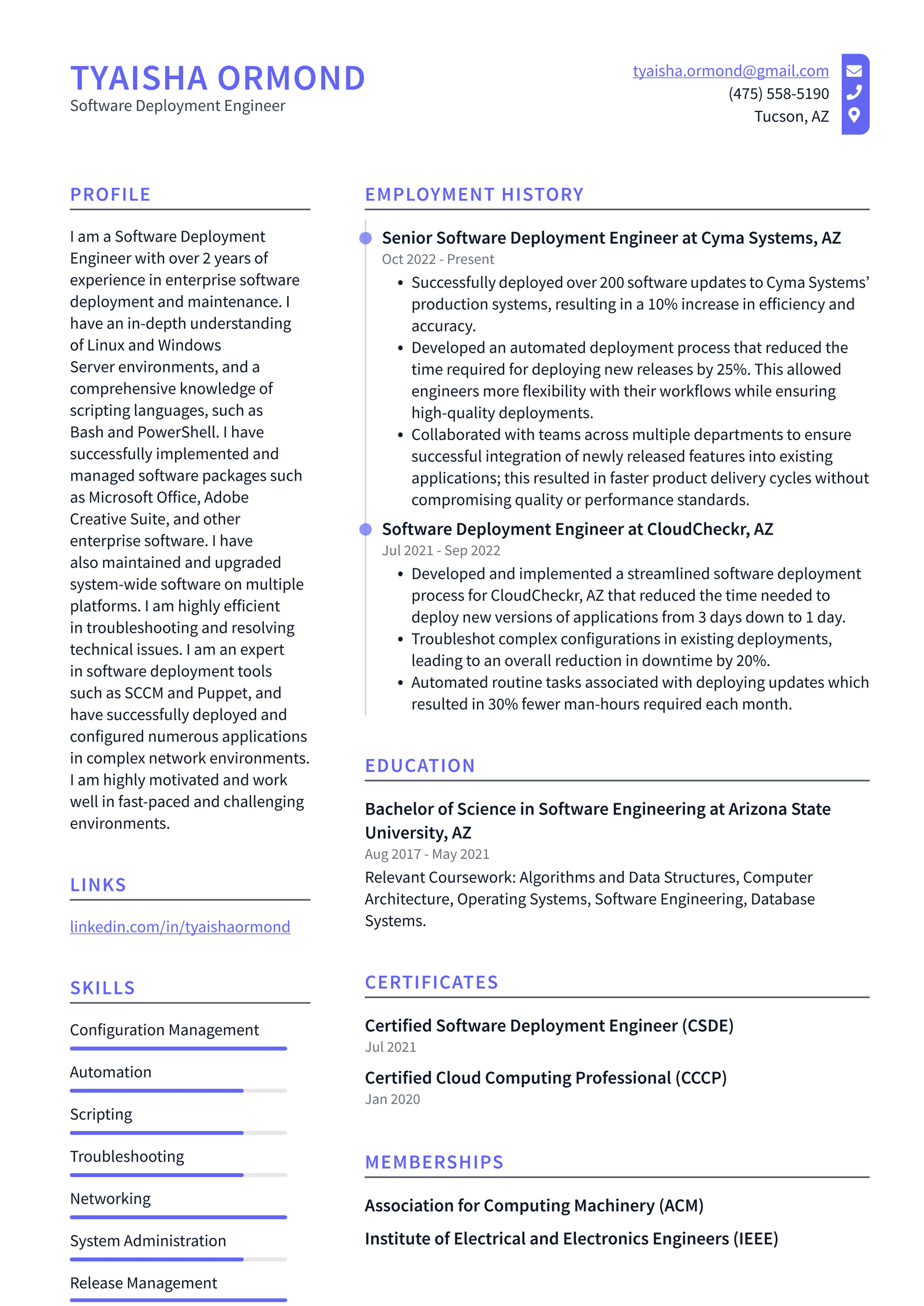 Amazon Software Deployment Engineer Resume Examples