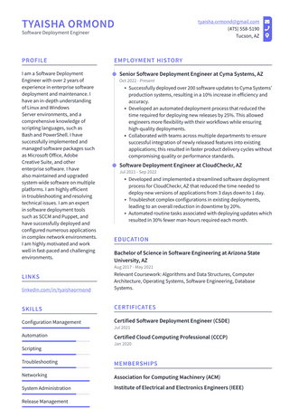 Amazon Software Deployment Engineer Resume Examples