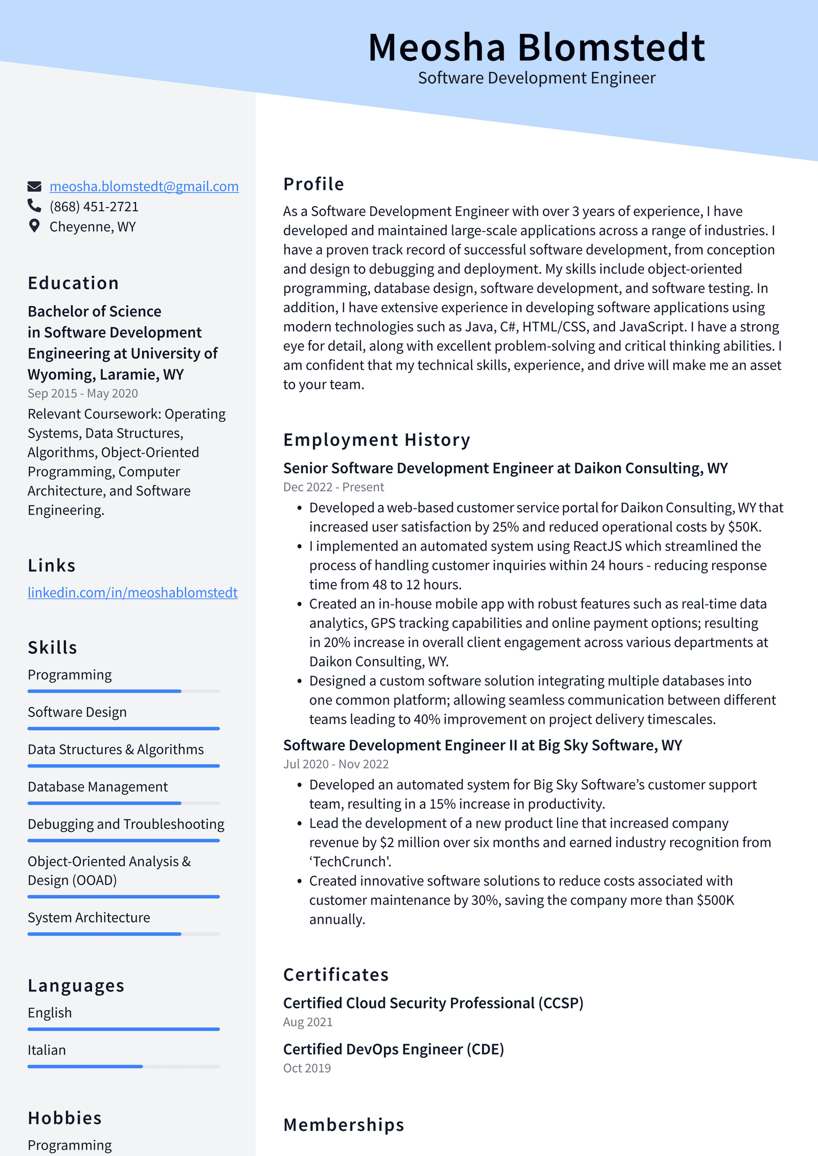 Amazon Software Development Engineer Resume Examples