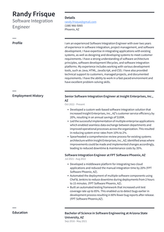 Amazon Software Integration Engineer Resume Examples