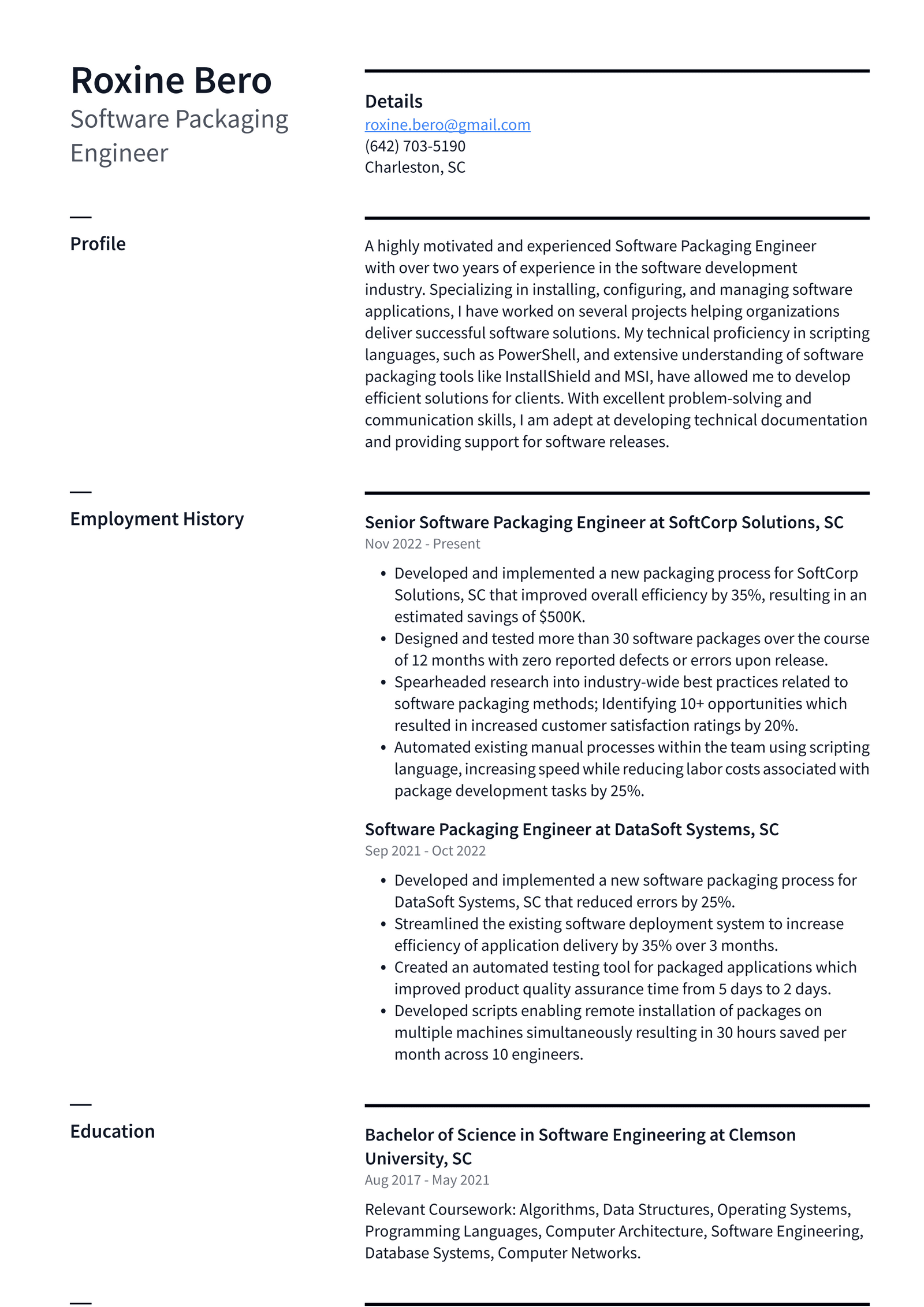 Amazon Software Packaging Engineer Resume Examples
