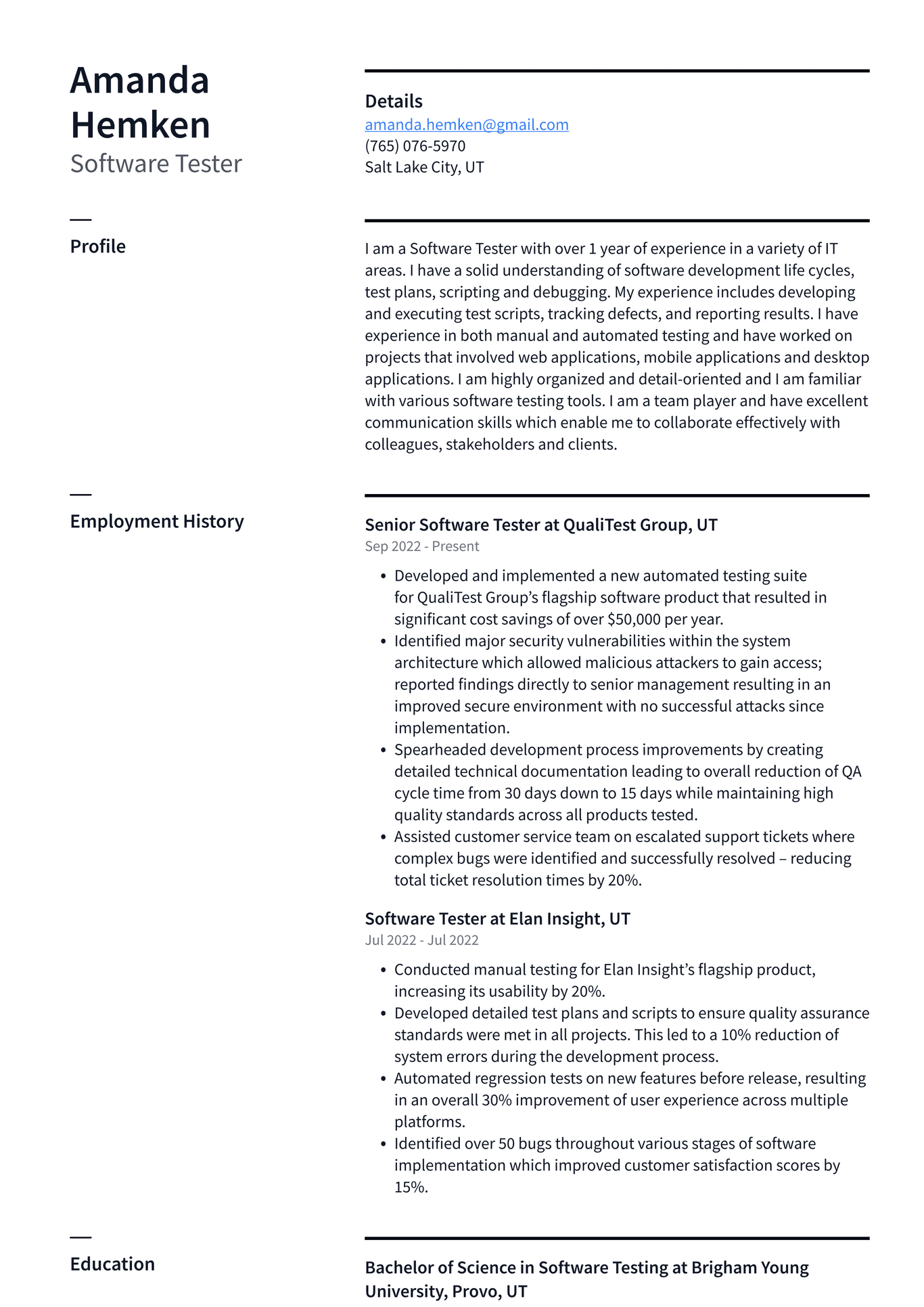 Amazon Software Tester Resume Examples | ResumeCat